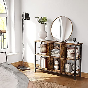 VASAGLE Bookshelf, Cube Shelf, Console Table, TV Stand with 6 Storage Cubes, for Office, Living Room, Bedroom, 13 x 47.2 x 31.5 Inches Industrial Design, Rustic Brown and Black ULLS104B01