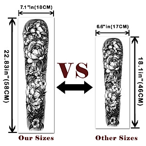 46 Sheet Full Arm Temporary Tattoo for Women with Peony Bird Daisy Rose Half Arm Flower Chrysanthemum Temporary Tattoos for Girls Boys Long Lasting Butterfly Fake Tattoo for Youngs