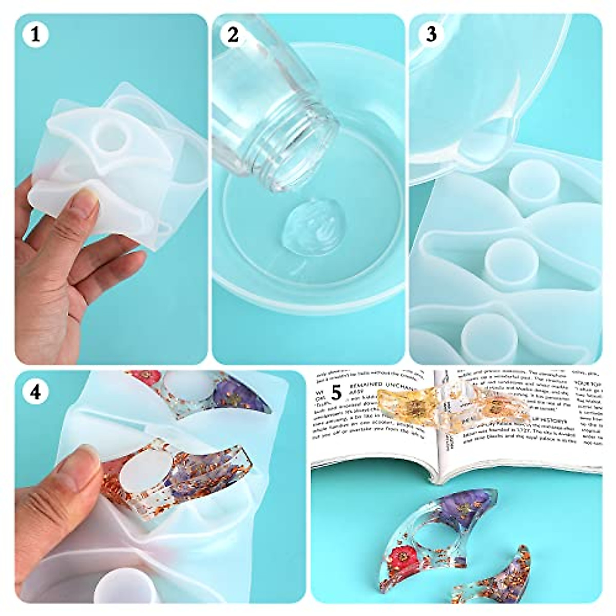Prasacco Resin Book Page Holder Molds Dried Flower Resin Thumb Book Holder Molds DIY Transparent Bookmark Resin Molds (4 Shapes)