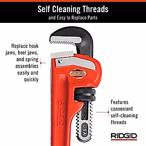 RIDGID 31020 Model 14 Heavy-Duty Straight Pipe Wrench, 14-inch Plumbing Wrench, Red