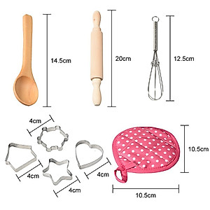 Funslane 11 Pcs Kids Cooking and Baking Set with Apron for Girls, Chef Hat, Oven Mitt, and Other Cooking Utensils for Toddler Chef Career Role Play, Children Dress up Pretend Play, Great-Gift