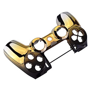 eXtremeRate Tri-Color Gradient Replacement Faceplate Cover, Chrome Black Gold Silver Front Housing Shell Case Compatible with ps4 Controller CUH-ZCT2 JDM-040/050/055 - Controller NOT Included