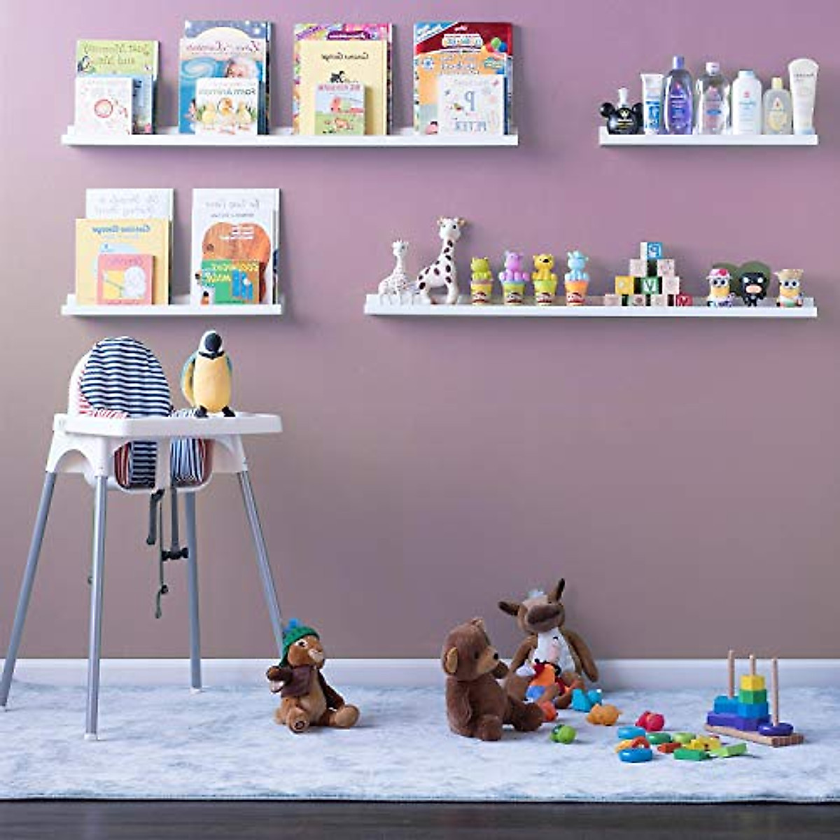 Wallniture Boston 46 Inch White Wall Shelf for Picture Frames, Narrow Picture Ledge Shelf for Wall Decor, Wood