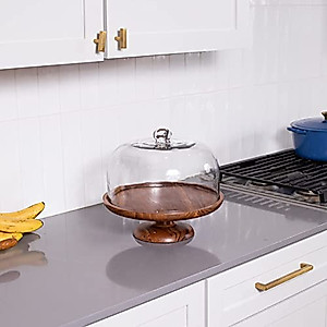 BIRDROCK HOME Cake Stand with Glass Dome and Wood Base - Wood Iron Dessert Serving Tray - Rustic Farmhouse Dessert Stand - Modern Party Oversized Server - Table Kitchen Home Display - Round