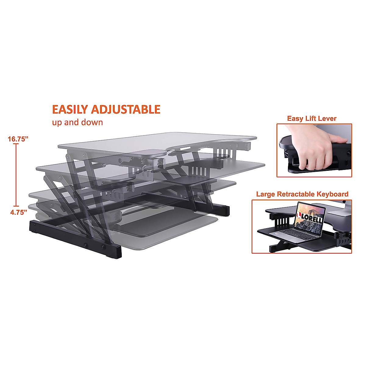 Lorell Sit-to-Stand monitor riser, black