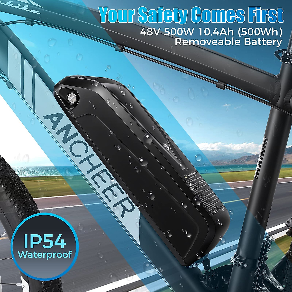 ANCHEER 27.5'' Electric Bike 500W(Peak 750W) Electric Mountain Bike, 55 Miles Range & 22 MPH, 3H Fast Charge, 48V/10.4Ah Removable Battery, Electric Bike for Adult 21 Speed Incl. Free Bike Lock