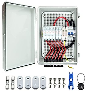 Pikasola PV Combiner Box, 6 String Solar Combiner Box with 15A LED Fuse, Lightning Arreste and 63A Air Circuit Breaker，Combiner Box for Solar Panel On/Off Grid System, IP65 Water Resistant