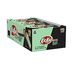 KIT KAT DUOS Mint Creme and Dark Chocolate King Size Wafer Candy, Individually Wrapped, Bulk, 3 oz Bars (24 Count)