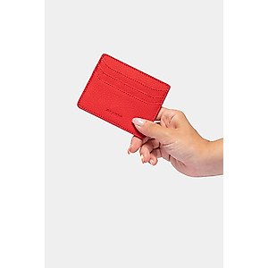grande 3633 Genuine Leather Card Holder For Women and Men Super Slim Minimalist Small Snap Wallet (Red)