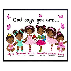 African American Girls Wall Art & Decor - Religious Wall Decor - God Says You Are - Scripture Wall Decor - Christian Gifts - God Wall Art - Black Girls Room Decor -Inspirational Uplifting Bible Verses