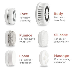 Fancii 7 in 1 Waterproof Electric Facial & Body Cleansing Brush Exfoliating Kit with Handle and 6 Brush Heads - Best Advanced Spin Brush Microdermabrasion Scrub System for Face (Blush)