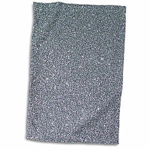 3D Rose Silver Glamour Glitter Style Hand Towel, 15" x 22"