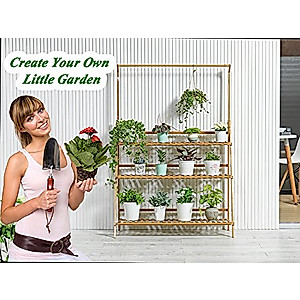 COPREE Bamboo 3-Tier Hanging Plant Stand Planter Shelves Flower Pot Organizer Rack Folding Display Shelving Plants Shelf Unit Holder