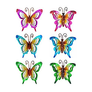 Metal Butterfly Wall Decor, Set of 6 Inspirational Wall Art, Indoor Outdoor Hanging Ornaments for Garden Yard Fence Bathroom Bedroom (6.5" Length)