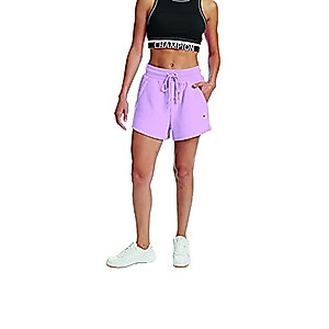 Champion Reverse Weave Fleece-Drawstring, Women’s Shorts, 3', Tinted Lavender C-Patch Logo, Large