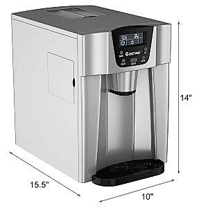 COSTWAY 2 in 1 Countertop Ice Maker with Built-in Water Dispenser, Produces 36 lbs Ice in 24 Hours, Ready in 6 Mins, with LCD Control Panel, Portable Ice Cube Machine for Home, Bar, Party (Silver)