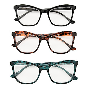 Betsey Johnson Women's Telcroc 3 Pack Reading Glasses Way, Black, Tortoise, Teal Tortise, 2X + 2