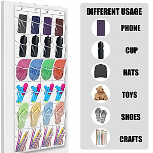 Windyun 24 Pockets Hanging Shoe Organizer Large Clear Pockets Over the Door Pantry Organizer Shoe Holder for Back of Door Hanging Shoe Bag for Closet Water Bottle Cellphone Calculator