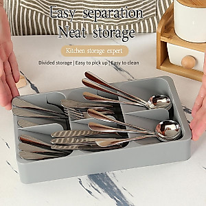 Mulikeer 6 Slots Silverware Cutlery Drawer Organizer, Kitchen Drawer Utensil Tray for Flatware, Cutlery, Spoon and Knives Drawer Storage Organization Keep kitchen Drawer Neat & Organized