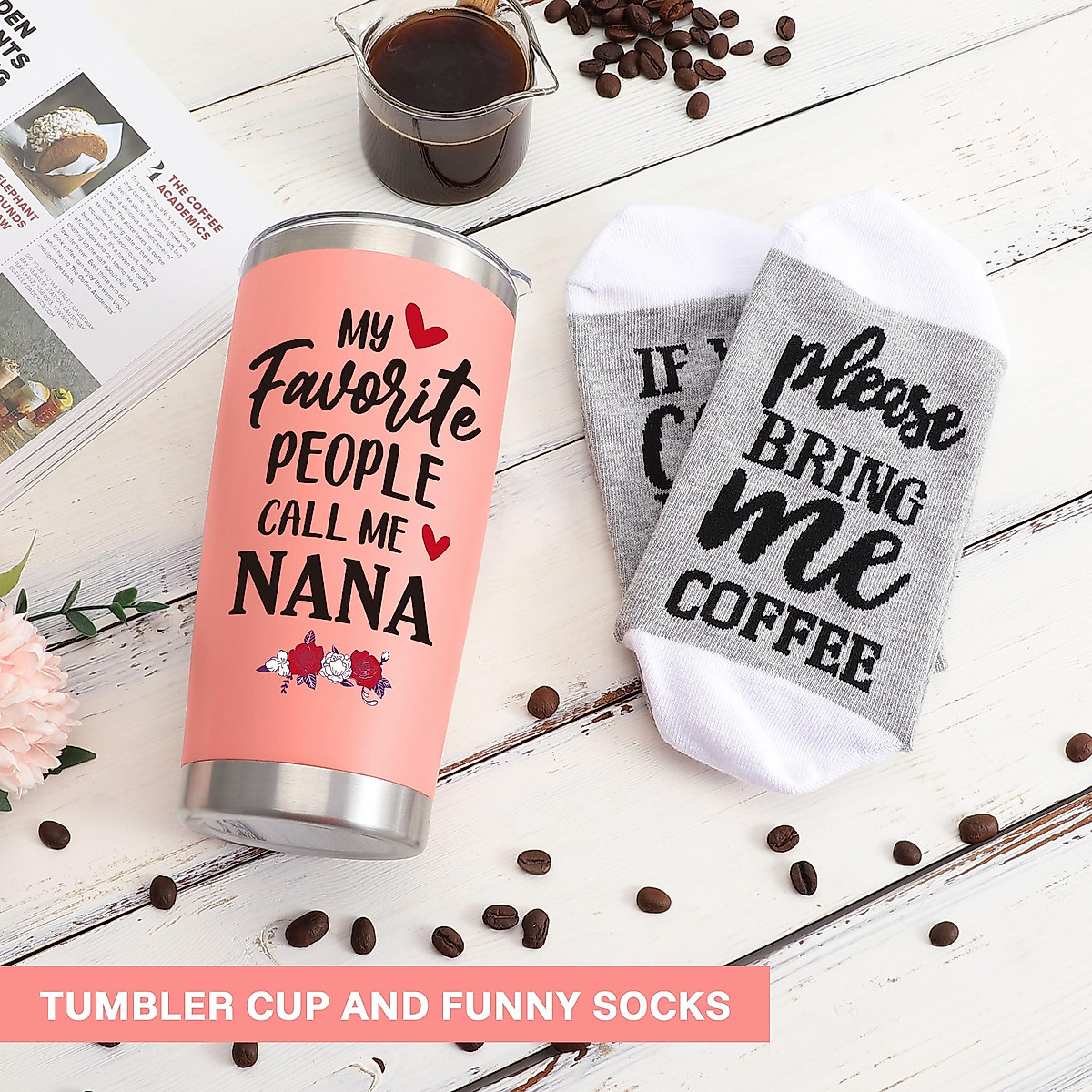 Nana Tumbler Cup Mothers Day Birthday Gifts for Grandma from Grandkids, Grandparents Best Nana Ever Gifts from Granddaughter Grandson, New Grandma Grandmother Nana Mimi Gifts 20oz Pink Cup & Socks Set