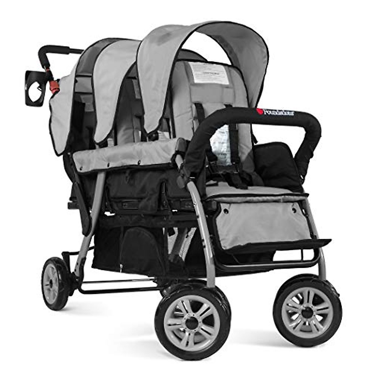Foundations Sport Trio 3-Seat Folding Stroller with Oversized UV Blocking Canopy, 5-Point Harness for Added Safety, Easy Loading, Storage Bucket, Fits Through Most Standard Doorways (Gray)