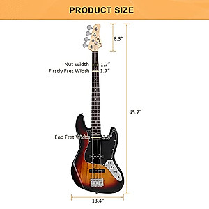 GLARRY 4 String GJazz Electric Bass Guitar Full Size Right Handed with Guitar Bag, Amp Cord and Beginner Kits (Sunset)
