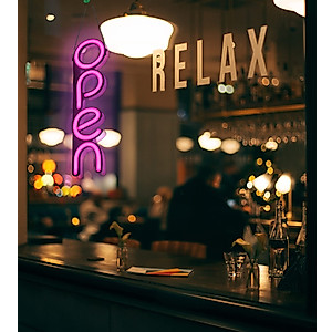 Open Signs for Business,LED Neon Open Sign,16x6 inch Lighted Sign for Restaurants Offices Retail Shops Window Storefronts,12V/1A Power Supply,with ON/OFF Switch (Vertical Rose Red)