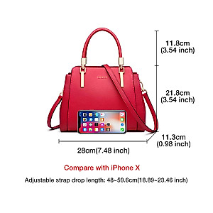 FOXER Leather Satchel Handbags for Women, Cow Leather Medium Size Ladies Top-handle Bags with Adjustable Shoulder Strap Womens Fashion Crossbody Bags Womens Casual Purses and Handbags (Red)