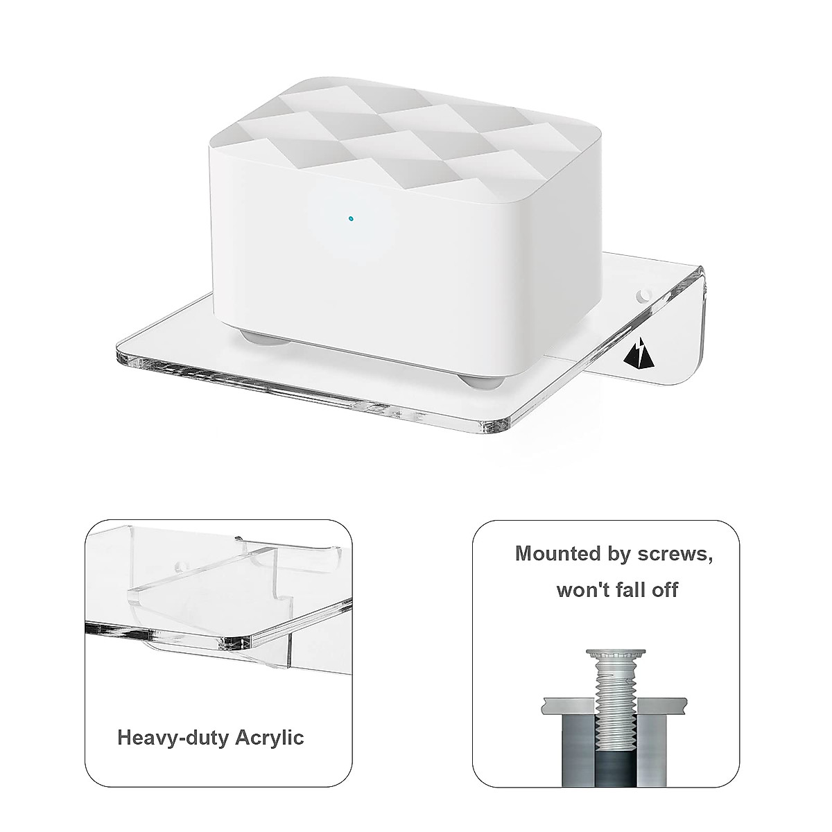 TXEsign Mesh WiFi Router Shelf, Acrylic Small Wall Shelf for Orbi Mesh WiFi Router, Google Nest WiFi, Speaker, Clock, Monitor Action Figure (6.69X5.51 Inch) (5.51X6.69 Inch)