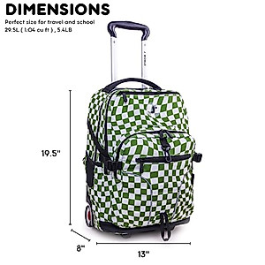 J World New York Lunar Rolling Backpack, Laptop Bag with Wheels, Matcha Checkers, 19.5"