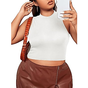 Floerns Women's Plus Size Sleeveless Ribbed Knit Solid Crop Tank Top White 4XL