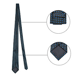 Allegra K Men's Polka Dots Self-tied Tie Handkerchief Clip Cufflinks Wedding Business Necktie Sets One Size Black Blue