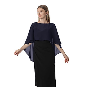 Hotshawl Capelets for women Chiffon Cape Shawls and Wraps for Evening Dress Wedding Capes Cover Up (Navy)