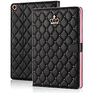 Topwin Cute Crwon Case for iPad Mini 6 (8.3-Inch,2021 Model), Bling Diamond PU Leather Smart Auto Sleep/Wake with Kickstand Shockproof for Girls Women Apple iPad Mini 6th Gen 8.3 Inch (Black)