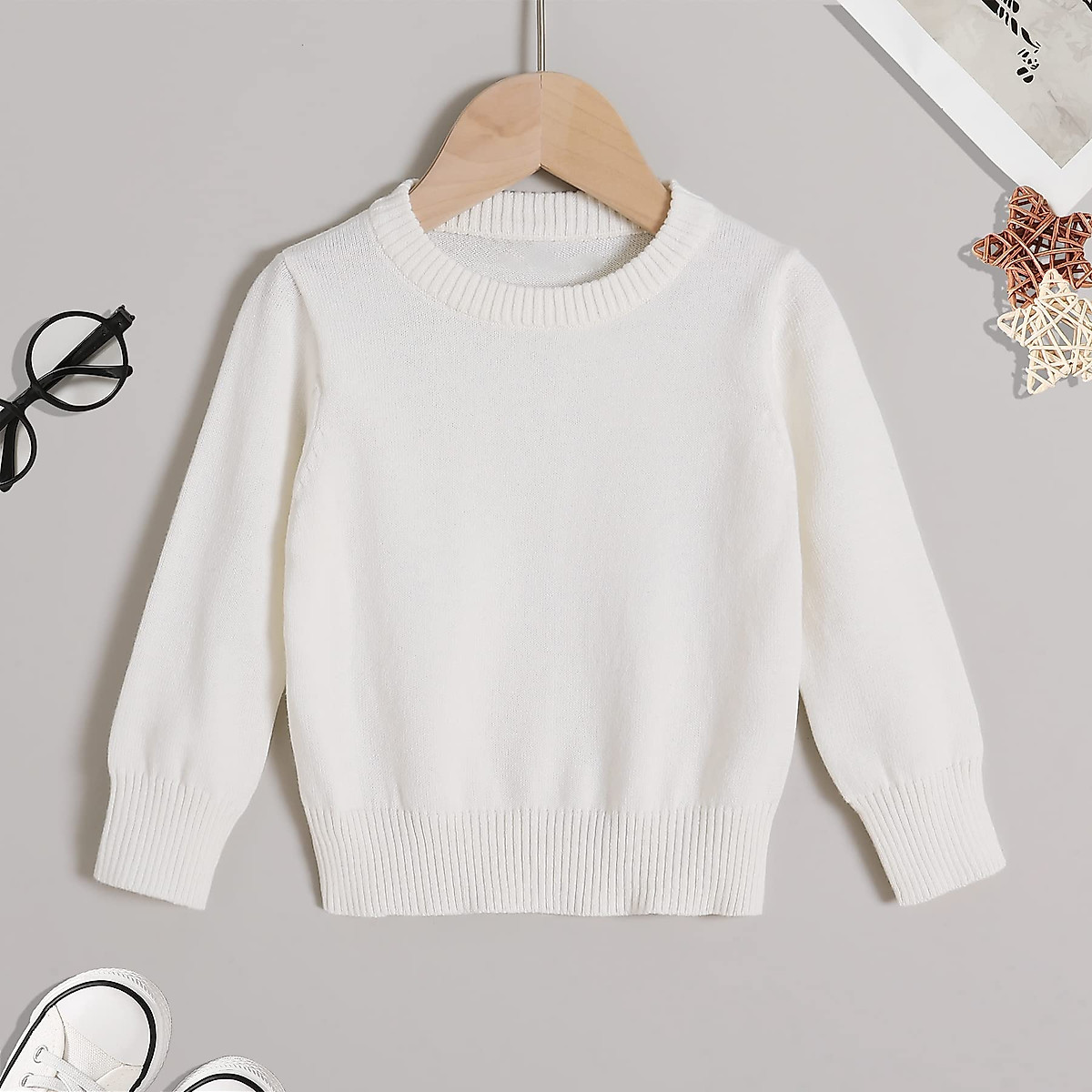 Baby Boys Girl Organic Cotton Sweater Tops Kids Fall Winter Knit Sweater Solid Color Outfit 1-5T (White, 18-24 Months)