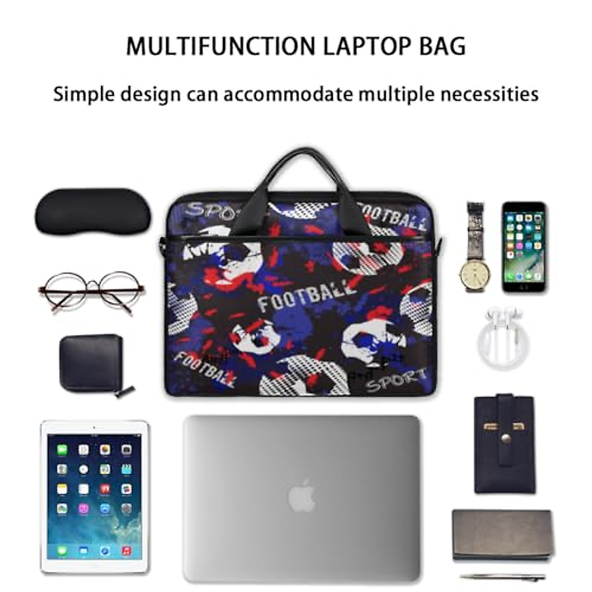 Sports Football Laptop Computer Bag Waterproof Shoulder Messenger Bag 13-15 inch Durable Laptop Tote Bag with Shoulder Strap Handle Lightweight Crossbody Briefcase