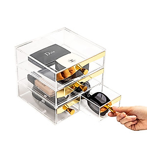 Gold Mirror 4-Drawer Desk Organizer, Makeup Organizer, Acrylic Storage Drawers, Light Weight with a Chic Blend of Clear and Gold Clear and Gold for Home, School, Office