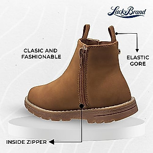 Lucky Brand Chelsea Boots for Girls - Outdoor Side Zipper Comfortable Girls Ankle Boots - Stylish Little Girl Boots with Anti-Slip Outsole in Cognac Size 2 Little Kid