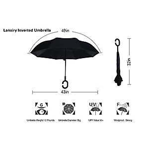 LLanxiry Umbrella,Inverted Reverse Upside Down Umbrellas with C-Shaped Handle, Anti-UV Waterproof Rain Umbrella for Women and Men (high clouds)