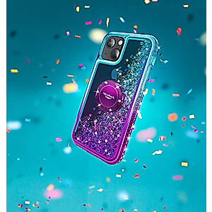 Silverback for iPhone 14 Case, Moving Liquid Holographic Sparkle Glitter Case with Kickstand, Girls Women Bling Diamond Ring Slim Protective Case for Apple iPhone 14 5G 6.1''- Purple