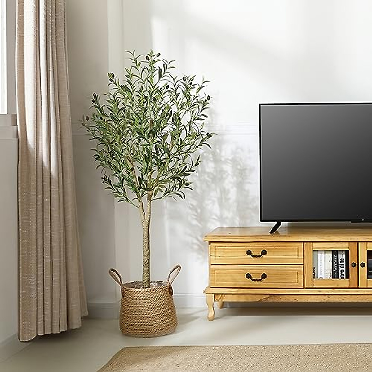 CROSOFMI Artificial Olive Tree Plant 5 Feet Fake Topiary Silk Tree, Perfect Faux Plants in Pot for Indoor Outdoor House Home Office Garden Modern Decoration Housewarming,1Pack