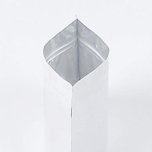 QQ Studio Pack of 100 Double-Sided Glossy Wide Mouth Smell Proof Stand Up Resealable Pouch Bags (Glossy White, 8.25x6.5" (7oz))