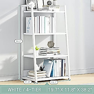 IOTXY 4 Tier Open Bookshelf - Steel and Wood Display Stand, 50CM Width Floor-Standing Bookcase, White