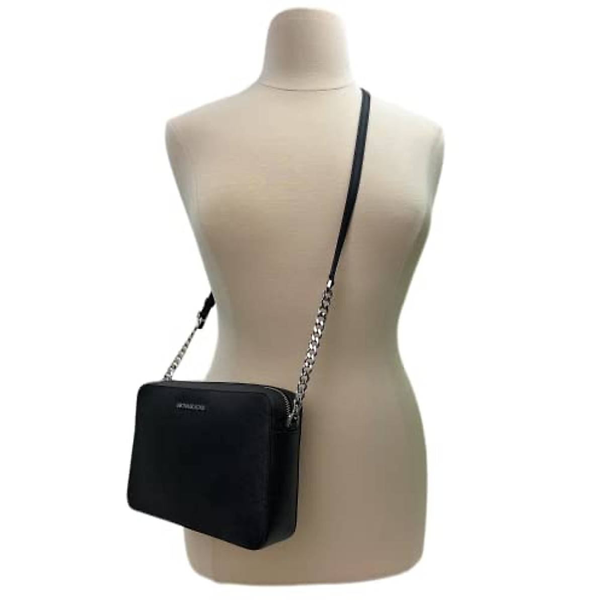 Michael Kors Women's Jet Set Item Crossbody Bag in Black with Silver hardware (Black/Silver)