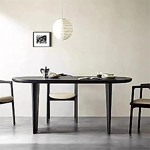 NIUYAO Modern Solid Oval Table with Double Pedestal, Natural Black Wood Top Table Simplicity Wabi-sabi Style Furniture for Dining Room Kitchen Leisure Coffee Table -55" L x 27.5" W x 29.5" H