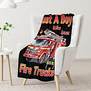 Fire Truck Throw Blanket - 50x40 Inches Small Blanket for Kids, Boys - Soft Plush Blankets for Bed, Couch, Sofa - Black Cute Fuzzy Throws Gifts