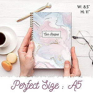 A5 Marble Recipe Book with Diamond Pen, Recipe Book to Write Your Own Recipes Sticker Dividers, Blank Recipe Book with Insides Pockets, Recipe Notebook, Recipe Books, Recipe Journal (Pink)