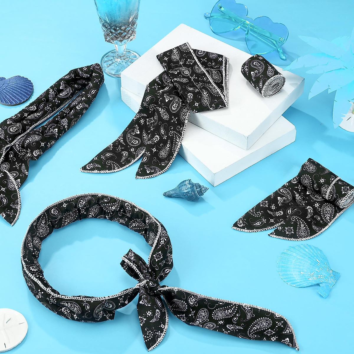 Coume 6 Pack Cooling Neck Wraps Cooler Ice Wrap Scarf Bandanas for Summer Women Men Walking Riding Outdoor(Black)