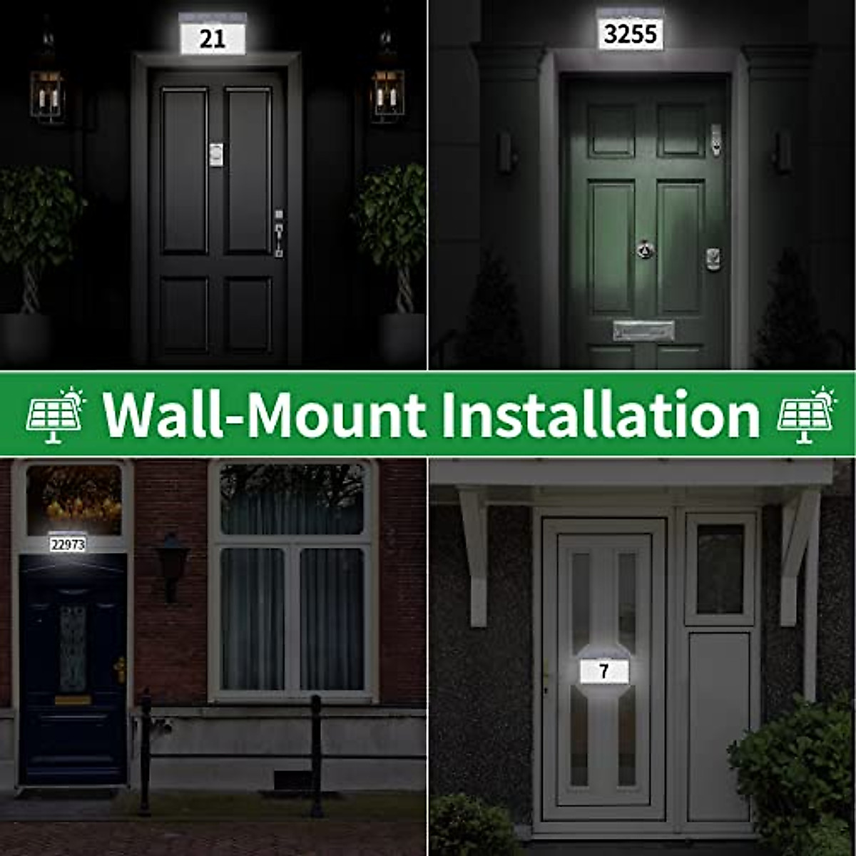 Solar Lighted House Numbers for Outside, EnSoleille Waterproof LED Address Signs Wall Mounted & In Ground, Solar Powered Address Plaques with Stakes for House Yard Garden, Innovative Dual Installation