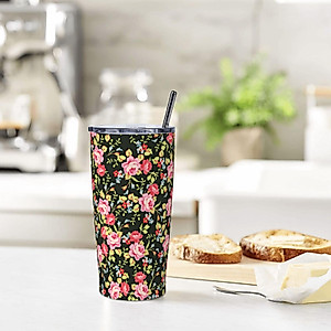 Yaxongx 20oz Tumbler Rose Flower Printing Double Wall Vacuum Insulated Coffee Mug with Lid and Metal Straw Brush Reusable Stainless Steel Water Bottle Travel Cup Gifts for Car Ice Drinks Hot Beverage